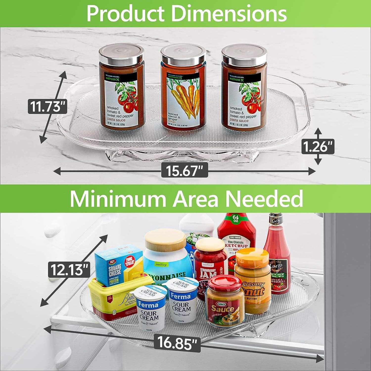 Rectangular Lazy Susan Turntable Lazy Susan for Fridge, Large Lazy Susan 15.67" 360° Rotating, Lazy Susan Organizer, Refrigerator organizing, Convenient for Multi-use Rectangular, FIT in All Fridge.