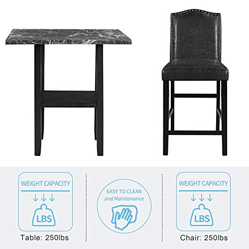 LCH Matching Chairs and Bottom Shelf Room, Faux Marble Kitchen 4 Persons, Black, 5-Piece Round Dining Table Set, Dark Grey