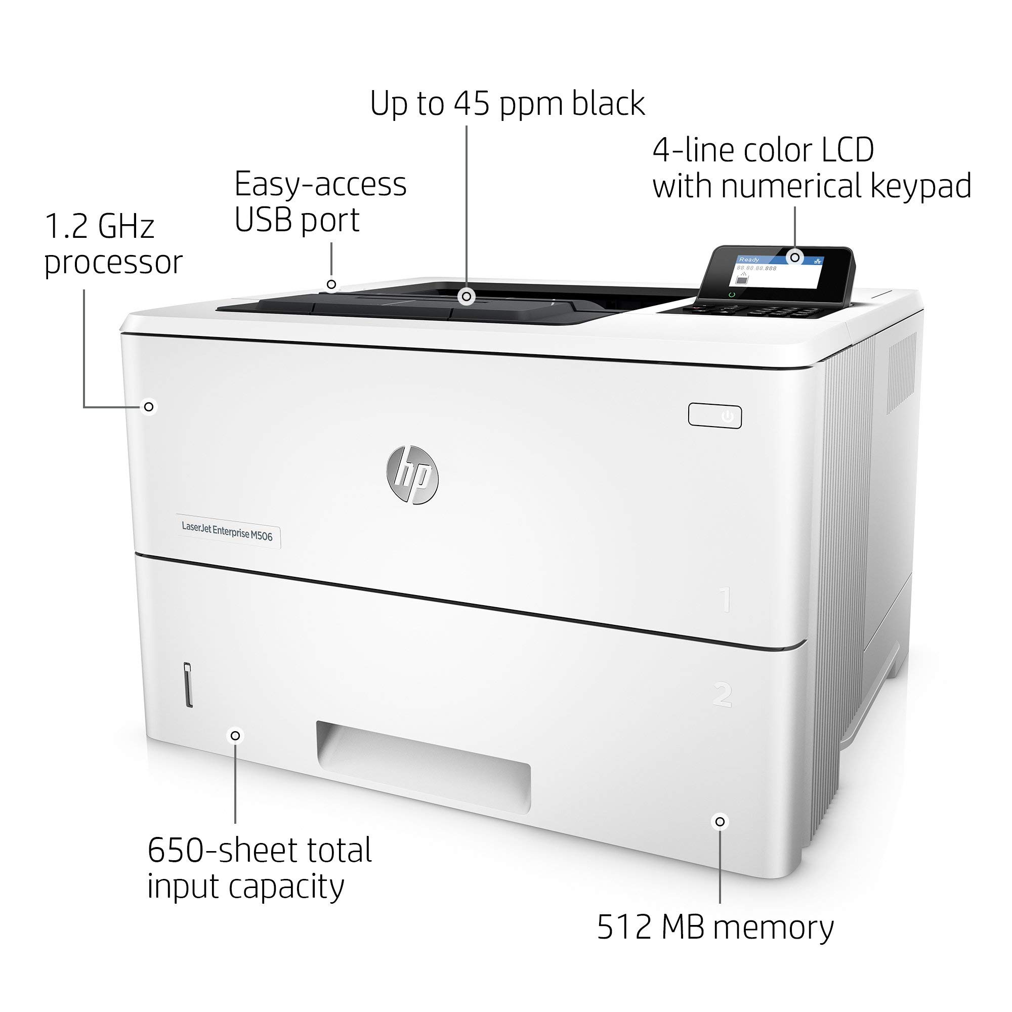 HP Laserjet Enterprise M506n Laser Printer with Built-in Ethernet (F2A68A) (Renewed)