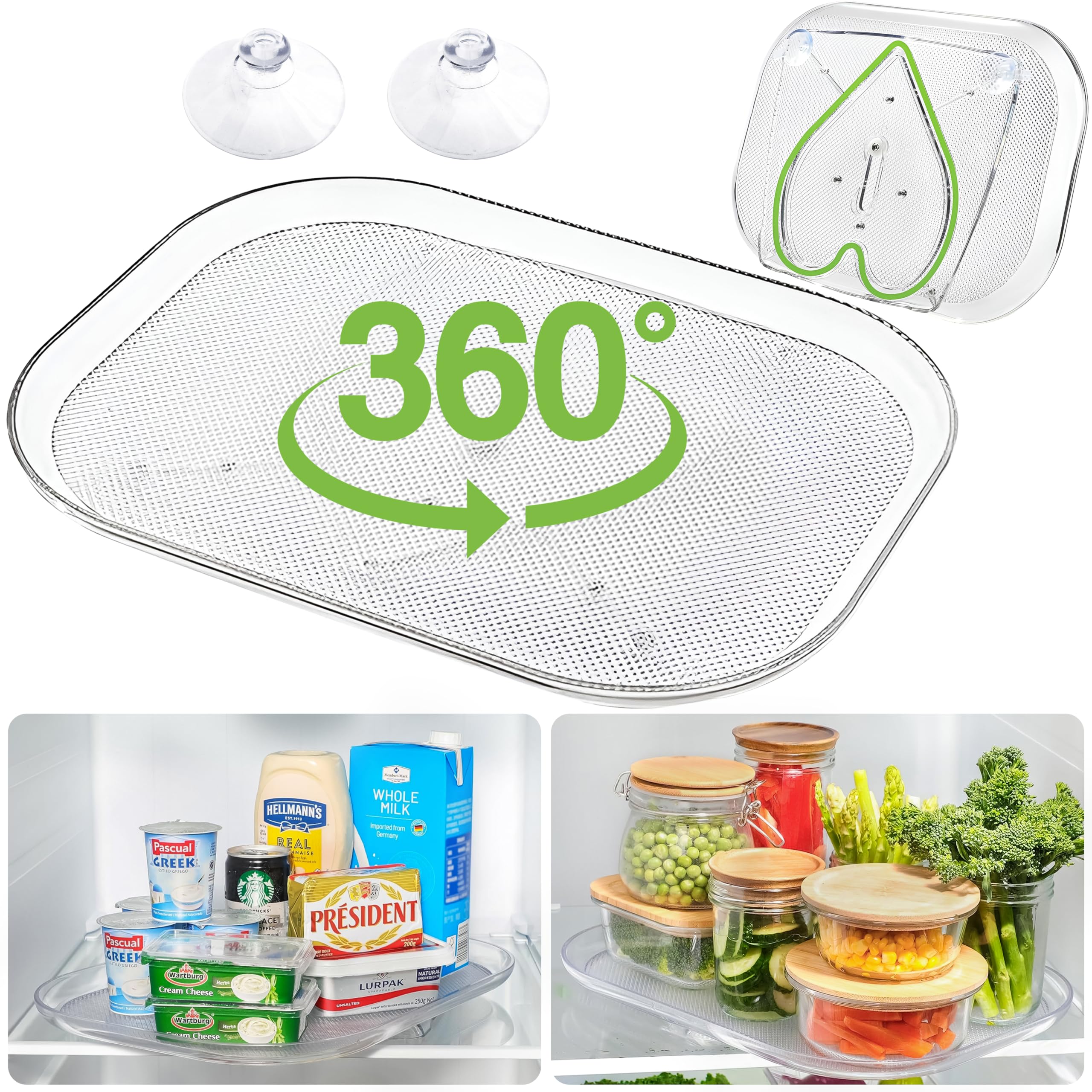 Rectangular Lazy Susan Turntable Lazy Susan for Fridge, Large Lazy Susan 15.67" 360° Rotating, Lazy Susan Organizer, Refrigerator organizing, Convenient for Multi-use Rectangular, FIT in All Fridge.