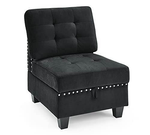 Melpomene 142'' U-Shape Velvet Sectional Sofa Couch,DIY Combination Includes 7 Single Chair 4 Corner and 1 Ottoman, Living Room Furniture Set for Villa & House,Black