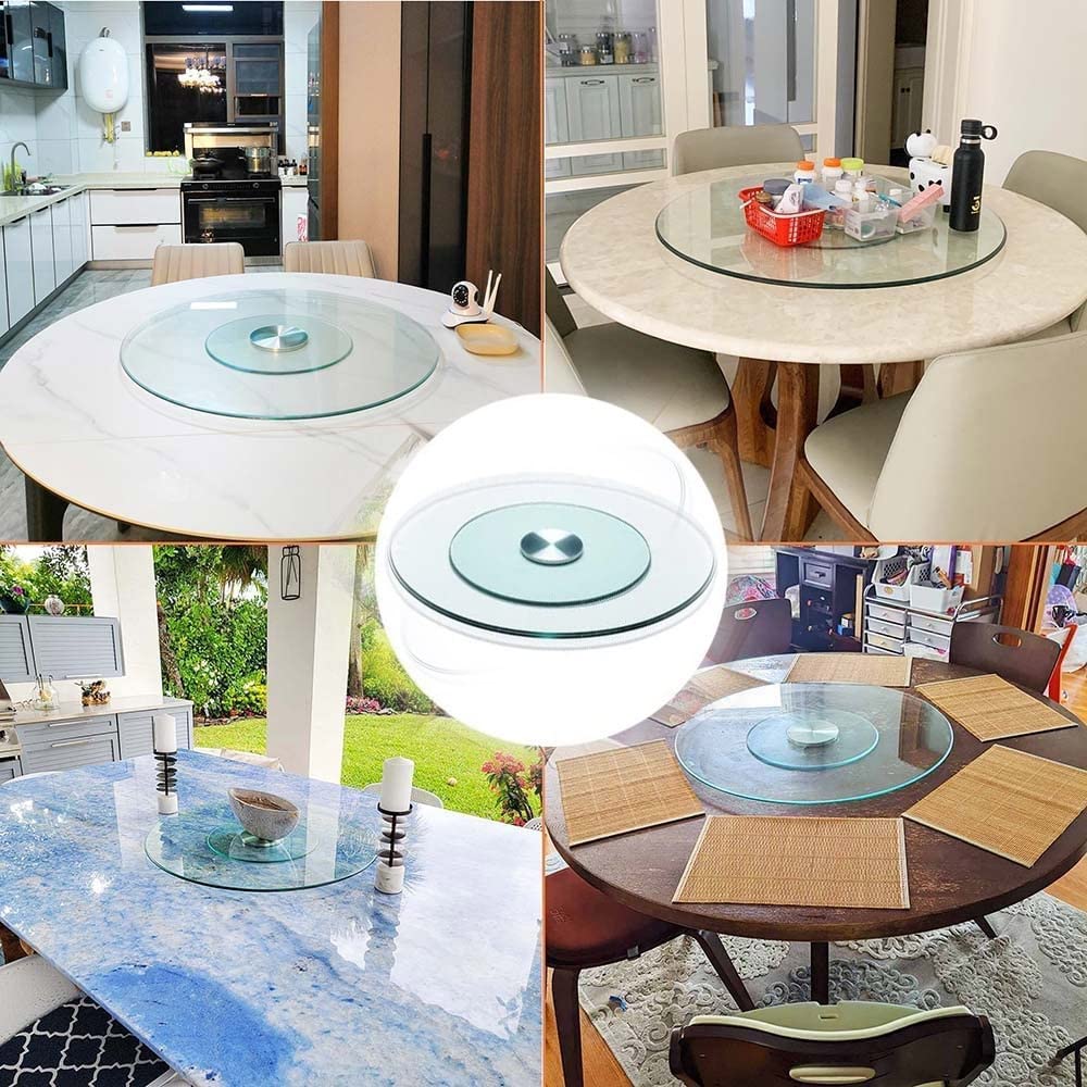 EMENAR 20in Dining Table Lazy Susan Turntable Tempered Glass Lazy Susan Transparent Round Rotating Tray Kitchen Serving Plate For Tabletop (Size : 60cm/24in)