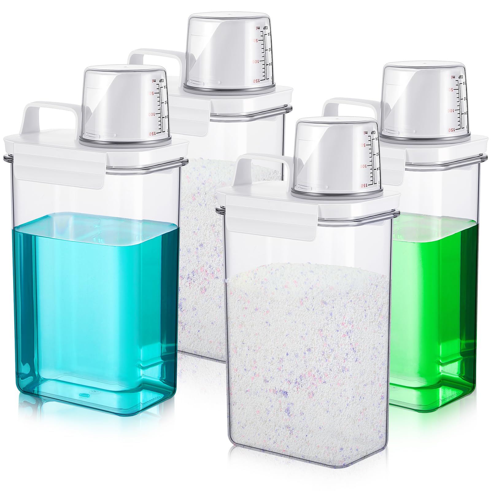 Tanlade 4 Pack Liquid Laundry Detergent Dispenser for Laundry Room Organization, 78 oz Soap Dispenser Storage with Lids, Powder Container Fabric Softener Bleach Powder, Clear