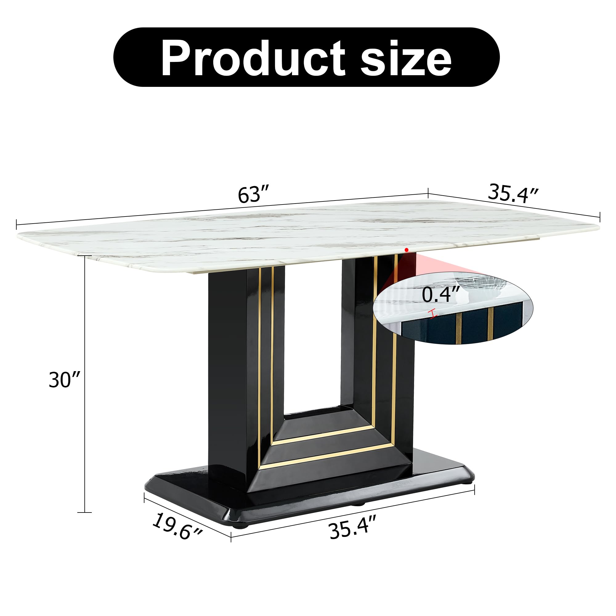 63" Modern MDF Dining Table for 6-8, Large Rectangular Dining Room Table with U-Shaped Bracket and MDF Base, Minimalist Kitchen Table for Restaurant, Meeting Room, Marble-Inspired MDF Desktop(White)