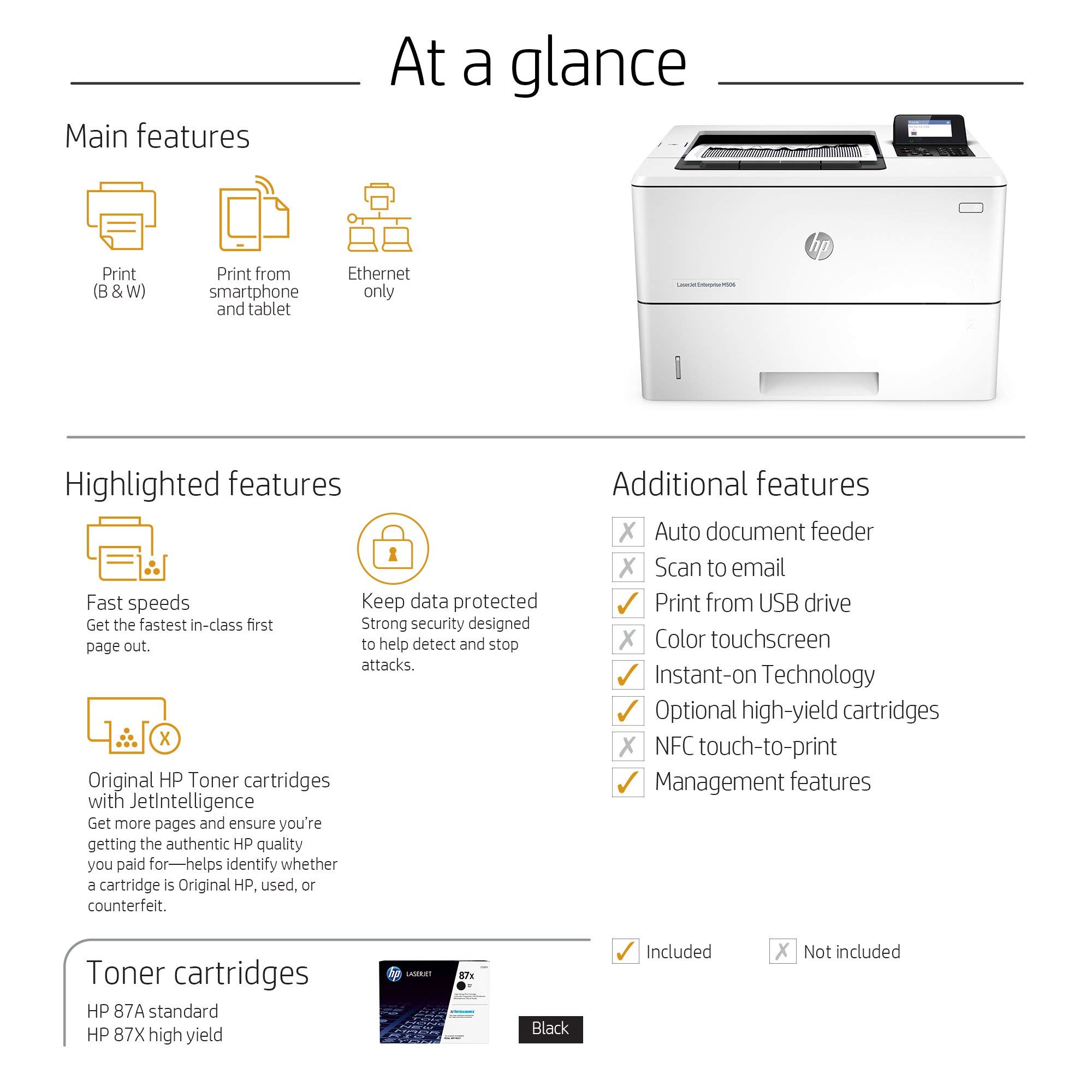 HP Laserjet Enterprise M506n Laser Printer with Built-in Ethernet (F2A68A) (Renewed)