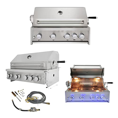 SINDA 6 Piece Modular Outdoor Kitchen Suit, w/Pizza Oven, 4 Burner Natural Gas Grill, BBQ Grill Cabinet, 24" Undercounter Refrigerator, Fridge Cabinet, Sink Cabinet (w/Natural Gas Kit)