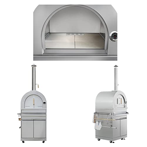SINDA 6 Piece Modular Outdoor Kitchen Suit, w/Pizza Oven, 4 Burner Natural Gas Grill, BBQ Grill Cabinet, 24" Undercounter Refrigerator, Fridge Cabinet, Sink Cabinet (w/Natural Gas Kit)