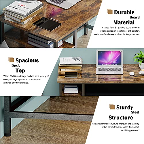 GIKPAL Computer Desk for Home Office, Study Writing Desk with 2 Drawers, Desk with Storage for Bedroom 47 inch, Black/Rustic Brown (Rustic Brown)