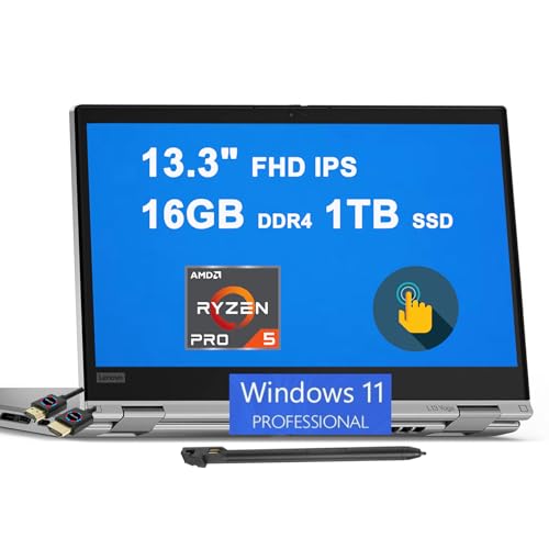 Lenovo ThinkPad L13 Yoga Gen2 2-in-1 Laptop | 13.3" FHD Touch | AMD 6-Core Ryzen 5 PRO 5650U >i7-1165G7 | 16GB DDR4 1TB SSD | Fingerprint USB-C Rapid Charge Pen Win11Pro Silver + HDMI Cable
