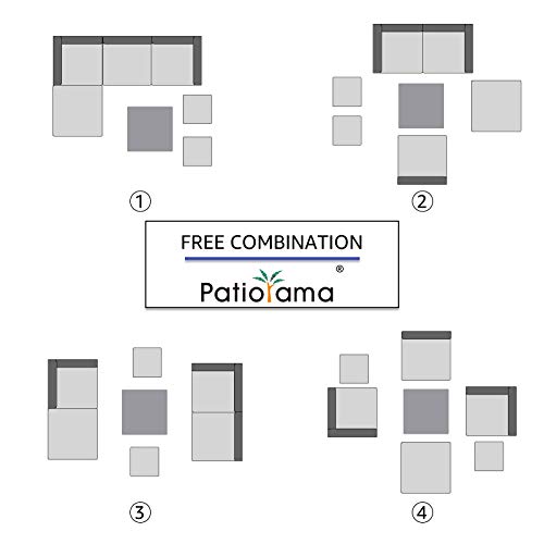 Patiorama 7 Pieces Outdoor Patio Furniture Set, Outdoor Sectional Conversation Set, All Weather Grey Wicker Rattan Sofa Set, W/Glass Table, Two Assembled Ottomans, Light Grey Cushions