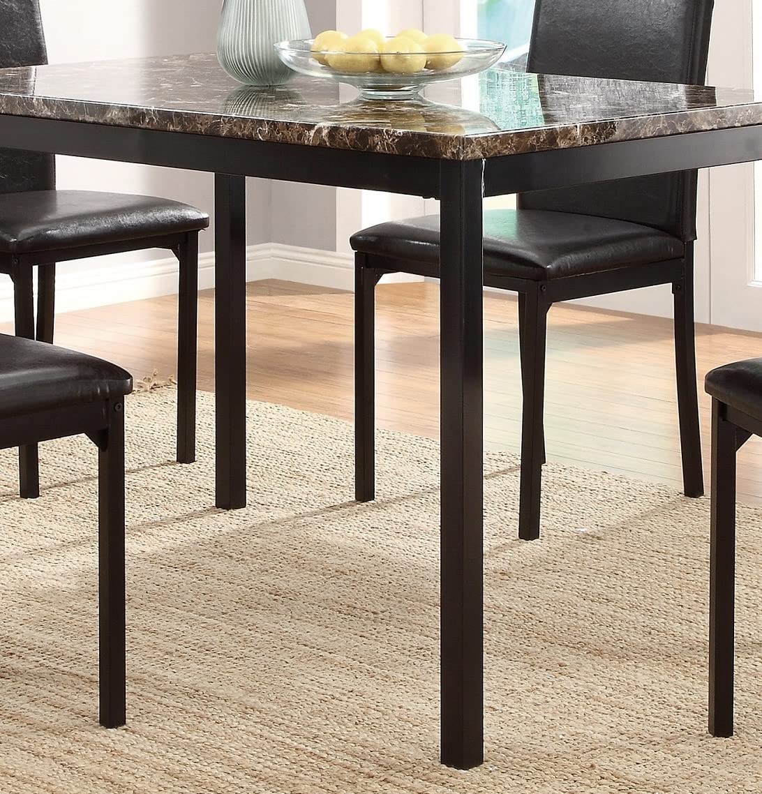 Gecheer Simple Style Dining Table 1pc Brown Faux Marble Table Top Black Metal Finish Frame Transitional Dining Furniture