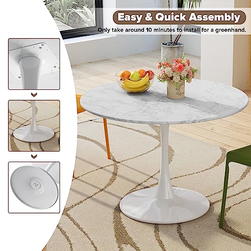 Ufurpie 42" Round Dining Table,Faux Marble Table Top,White Tulip Table Metal Base Pedestal Table for 4-6 Person,Easy Assembly End Table Leisure Coffee Table