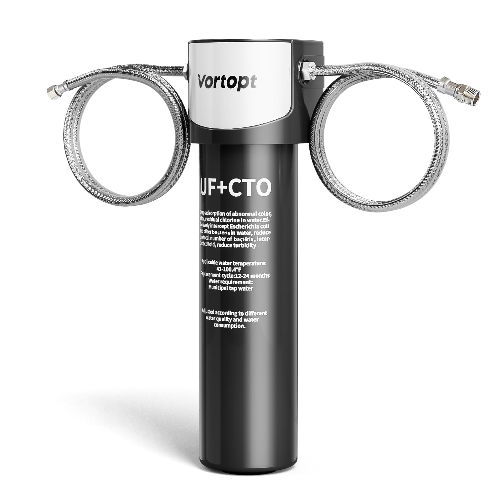 Vortopt 0.01μm Under Sink Water Filter System - NSF/ANSI 42 Certified Water Purifier,19000 Galloons Large Flow Flux,Reduces PFAS,PFOA/PFOS,Chlorine,Bad Odors,Retains Mineral Material,Q5-UF