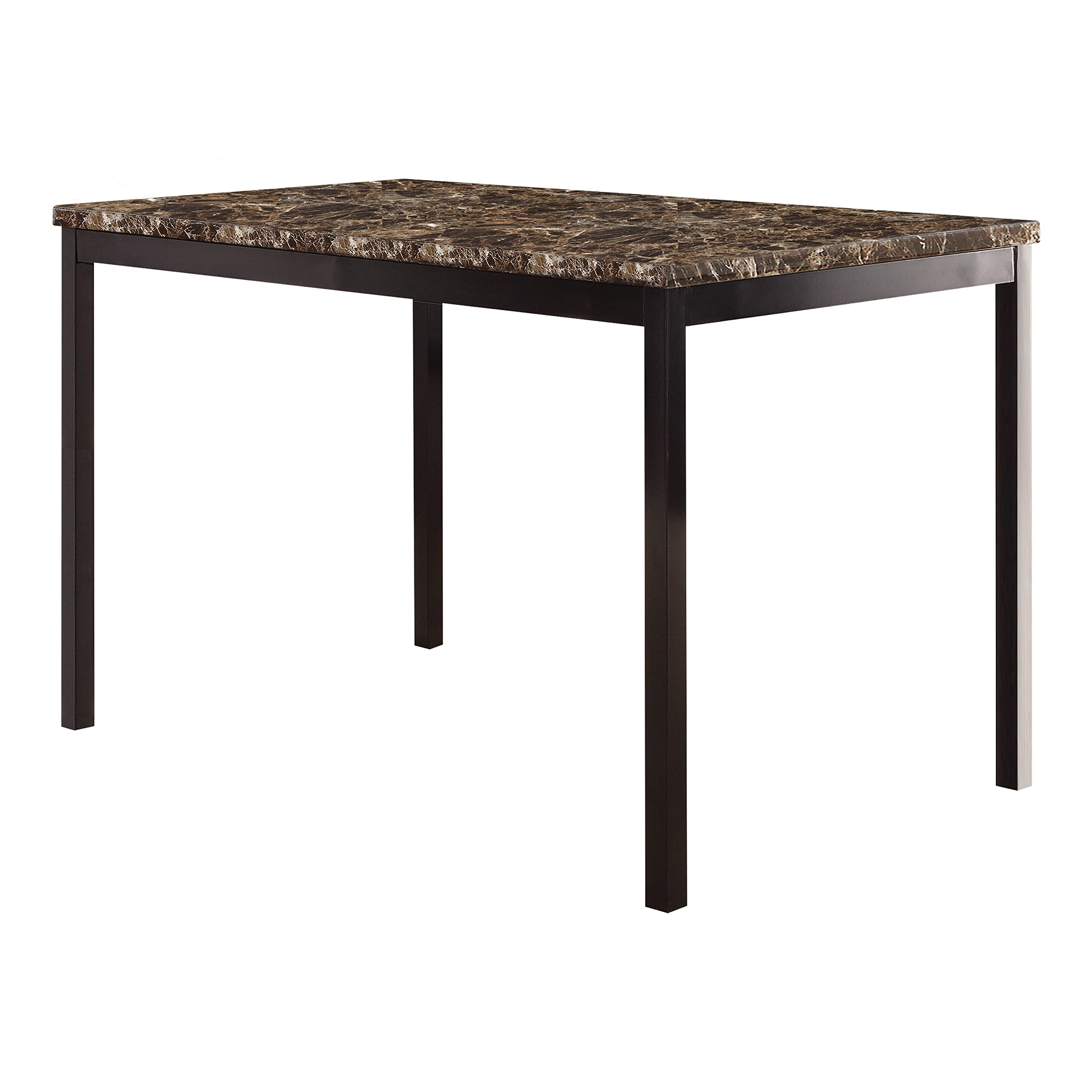 Gecheer Simple Style Dining Table 1pc Brown Faux Marble Table Top Black Metal Finish Frame Transitional Dining Furniture