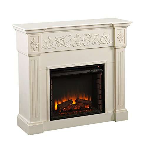 SEI Furniture Calvert Electric Carved Floral Trim Fireplace, Ivory (FA9279E)