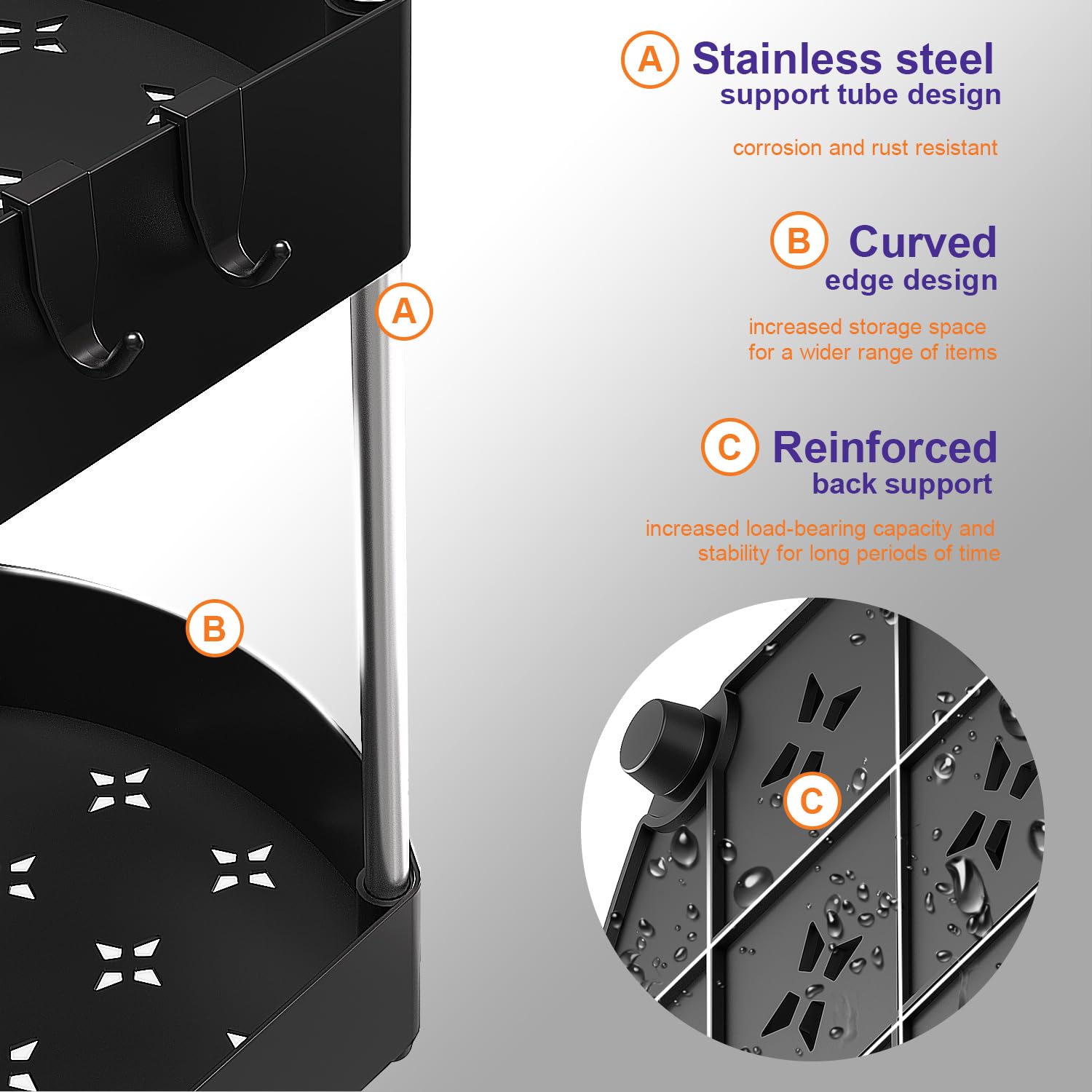 SKYSEN 2 Pack Under sink organizer, under kitchen/bathroom sink organizers and storage, under cabinet storage, Upgrade strengthening structures- Anti rust- 10 Hooks included- Black(uso-2)
