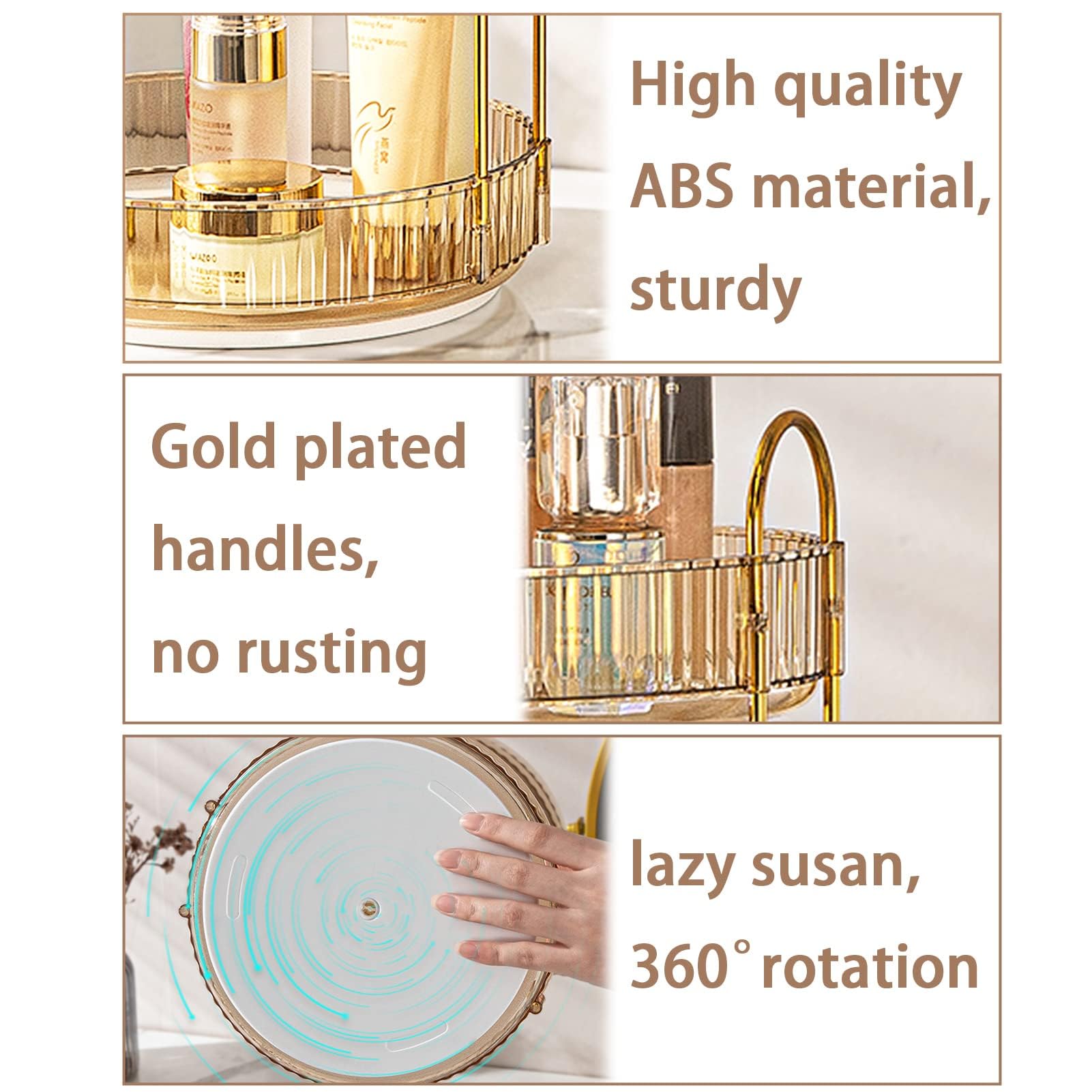GTI 360° Rotating Makeup Organizer, 2 Tier Bathroom Counter Organizer,Large Capacity Perfume Cosmetics Skincare Vanity Organizers, Dresser Spinning Countertop Organizer and Storage for Women (Gold)
