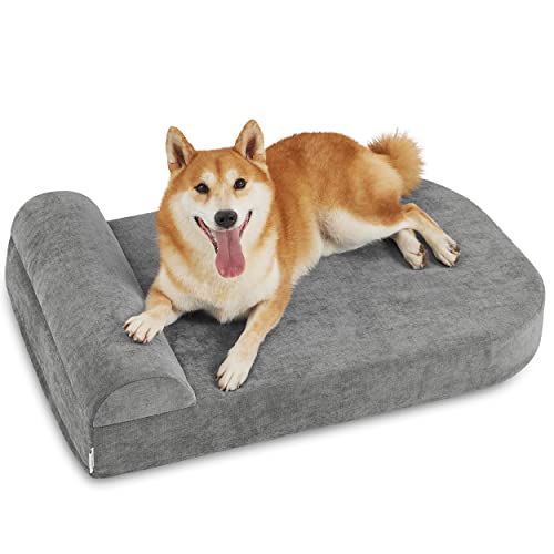 Lesure Orthopedic Dog Beds for Medium Dogs, Medium Memory Foam Dog Bed Pillow with Removable Washable Cover and Anti-Slip Bottom, Waterproof Liner Included, Grey, 34" L x 22" W x 7" H