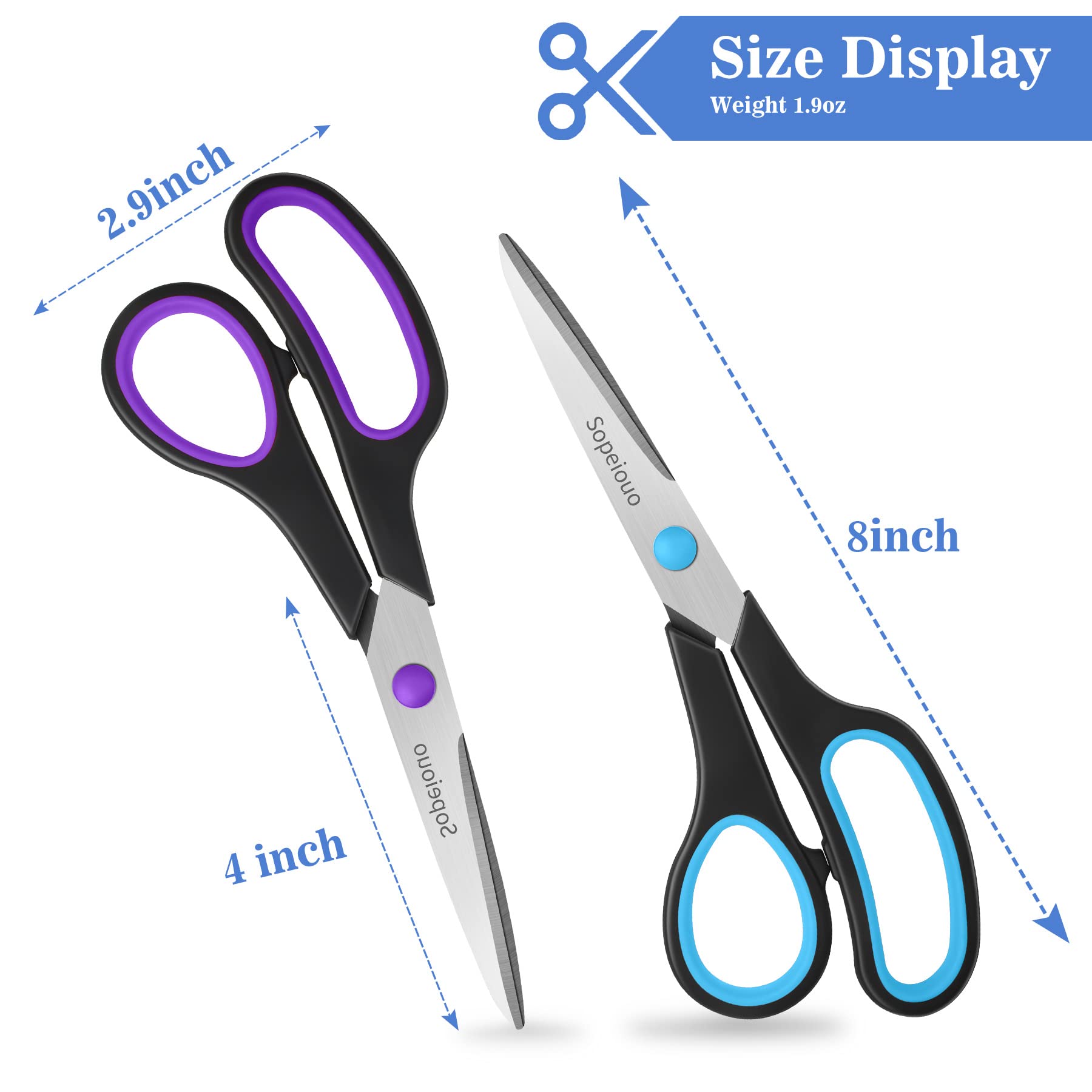 Scissors Set of 6-Pack, 8" Scissors All Purpose Comfort-Grip Handles Sharp Scissors for Office Home School Craft Sewing Fabric Supplies, High/Middle School Student Teacher Scissor, Right/Left Handed