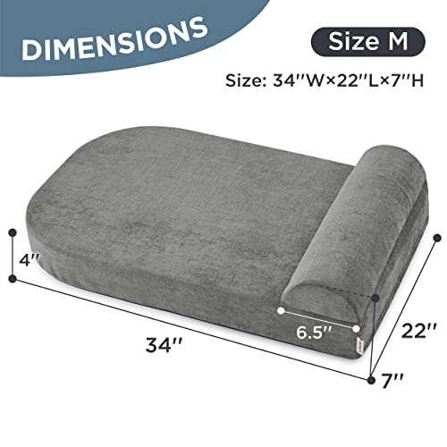 Lesure Orthopedic Dog Beds for Medium Dogs, Medium Memory Foam Dog Bed Pillow with Removable Washable Cover and Anti-Slip Bottom, Waterproof Liner Included, Grey, 34" L x 22" W x 7" H