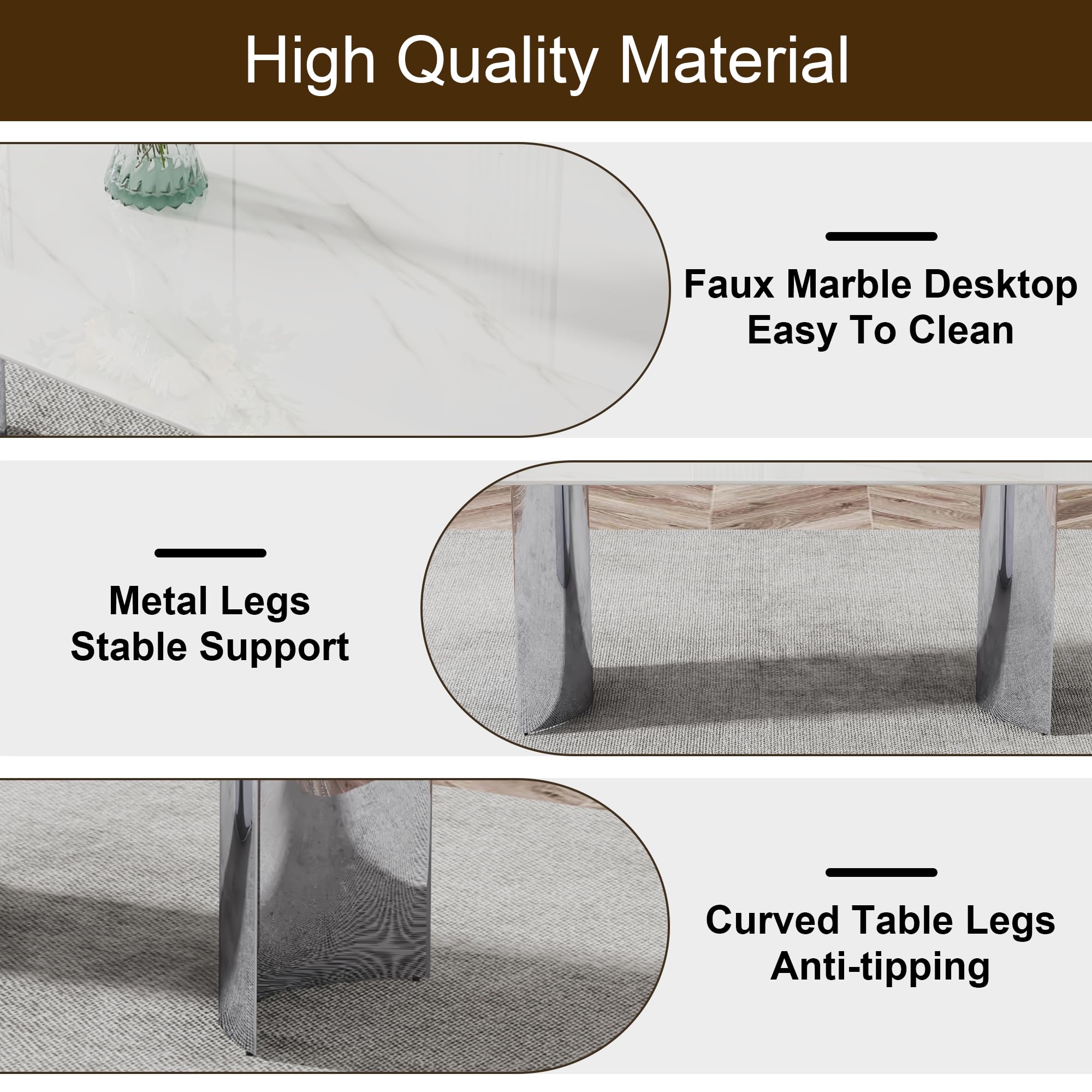Maotifeys Marble Dining Table Set for 8, 9 Piece Modern Dining Room Table Set with Rectangle Dinner Kitchen Table and Upholstered Pu Leather Chairs, 71" White Faux Marble Dining Table Chairs Set of 8