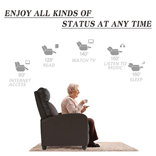 Recliner Chair for Living Room Massage Recliner Sofa Reading Chair Winback Single Sofa Home Theater Seating Modern Reclining Chair Easy Lounge with PU Leather Padded Seat Backrest (Brown)
