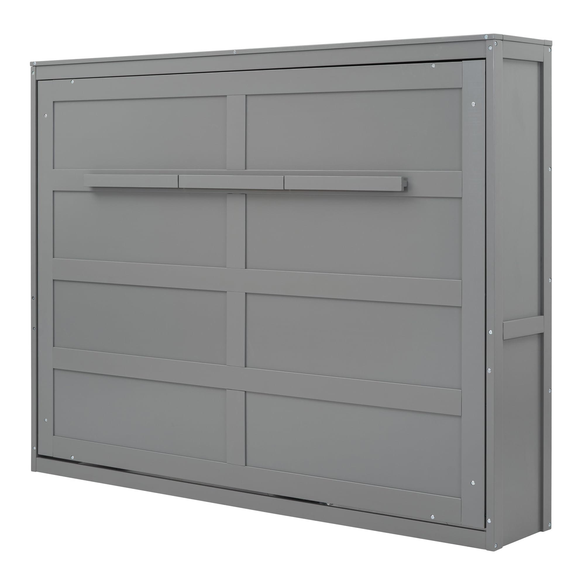 P PURLOVE Queen Murphy Bed Cabinet Wall Bed,Multifunctional Queen Size Murphy Bed Frame can be Folded into a Cabinet,Solid Wood Foldable Storage Cabinet Bed for Small Places,Gray