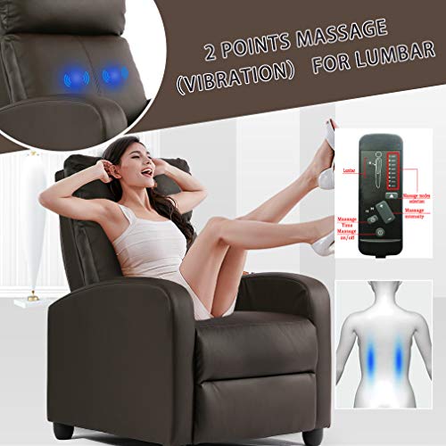 Recliner Chair for Living Room Massage Recliner Sofa Reading Chair Winback Single Sofa Home Theater Seating Modern Reclining Chair Easy Lounge with PU Leather Padded Seat Backrest (Brown)