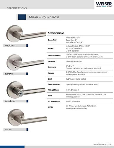 Weiser (by Kwikset) Milan Lever, Round Rose, Passage Function (Hallway, Closet), Polished Chrome (US26)