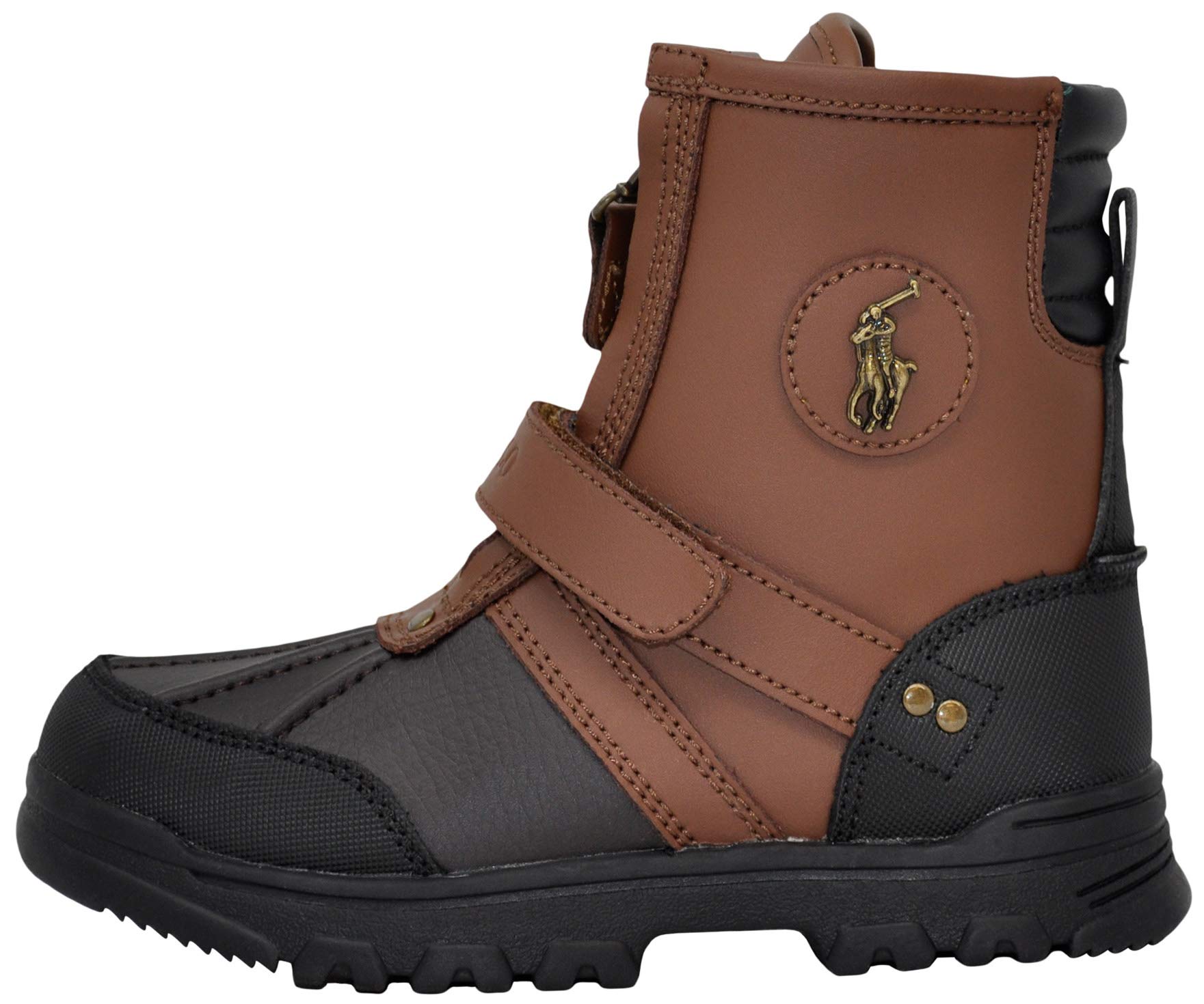 Polo Ralph Lauren Boys Conquered Hi Boot, Chocolate/Tan Leather Combat, 10 Toddler