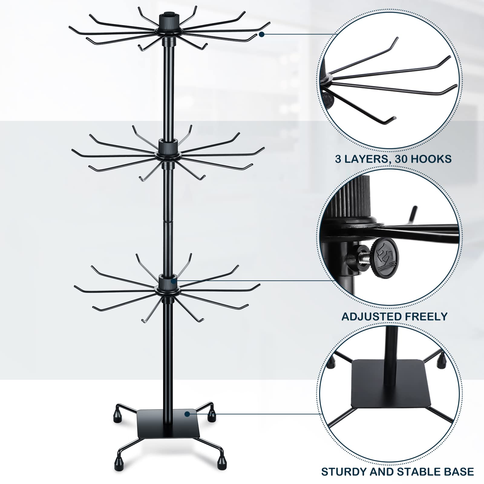 BBTO 2 Pcs Rotating Display Stand Jewelry Display Rack with Hooks Metal Earrings Stand for Vendors Necklace Bracelet Selling(Black,28.35 x 11.81 Inch)