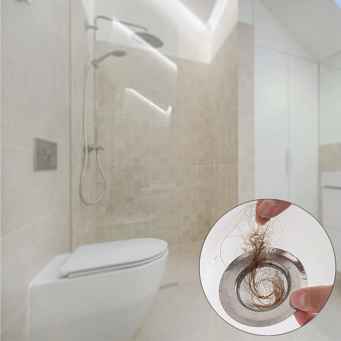 SunnySam 3pcs Stainless Steel Kitchen Sink Filter, Sink Drain Filter, Garbage Filter, Floor Drain, Hair Anti-Plugger, Suitable for Kitchen Sink, Bathroom Sink, etc. (Silver)