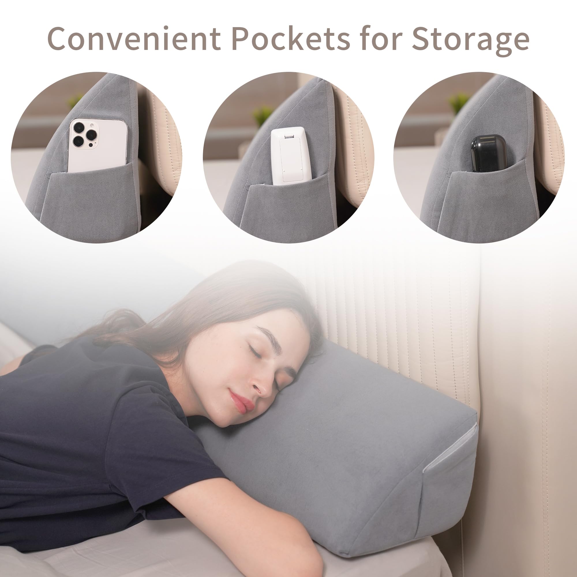 Aurako Queen Size Bed Wedge Pillow Headboard Pillow Mattress Wedge Bed Gap Filler Triangle Memory Foam Wedges Body Positioners for Sleeping Body Lumbar Backrest Reading Bolster Pillow