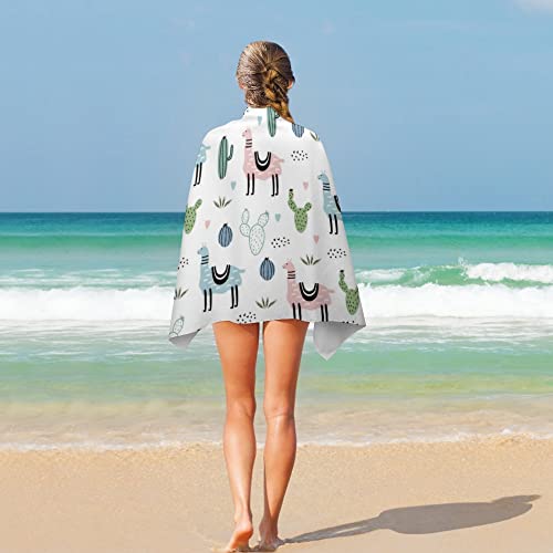 My Little Nest Bath Towels Quick Dry Bathroom Towels Cute Llama Cactus Elements Absorbent Shower Towels Soft Hand Towel Wash Cloths for Spa Pool Hotel Gym 31" x 51"