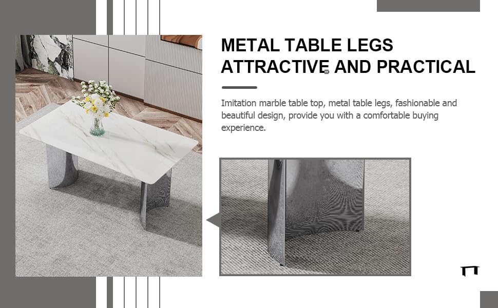 Pvillez 63" Dining Table, Imitation Marble Dining Table Set for 6 8, Modern Kitchen Table and Chairs for 4 6, Dinner Table with Craft Glass Desktop Steel Legs (Table1+6pcs Black Chair)