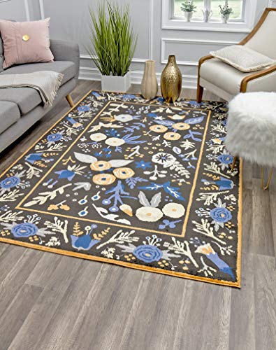 Rugs America Onyx & Blue Gardenias Transitional Rug Gardenia Golden Night VA30B 8'0"X10'0" Area Rug