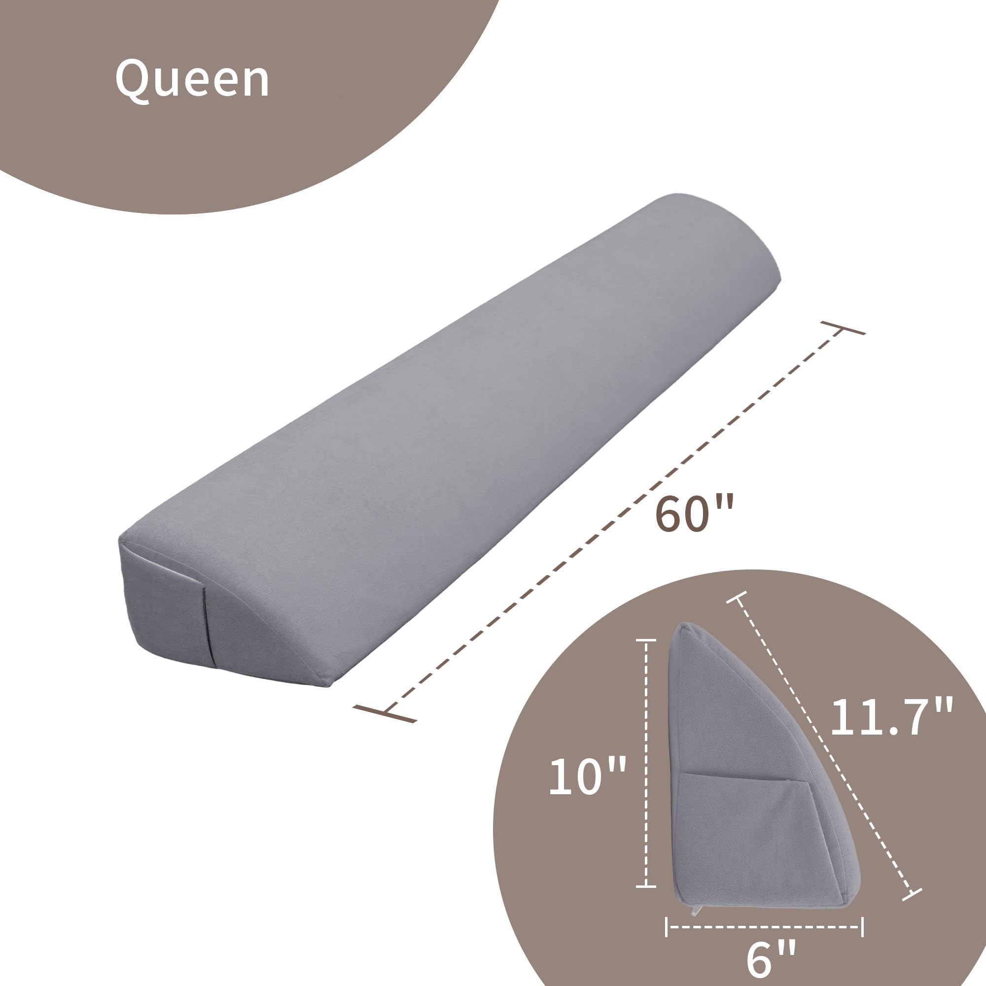 Aurako Queen Size Bed Wedge Pillow Headboard Pillow Mattress Wedge Bed Gap Filler Triangle Memory Foam Wedges Body Positioners for Sleeping Body Lumbar Backrest Reading Bolster Pillow