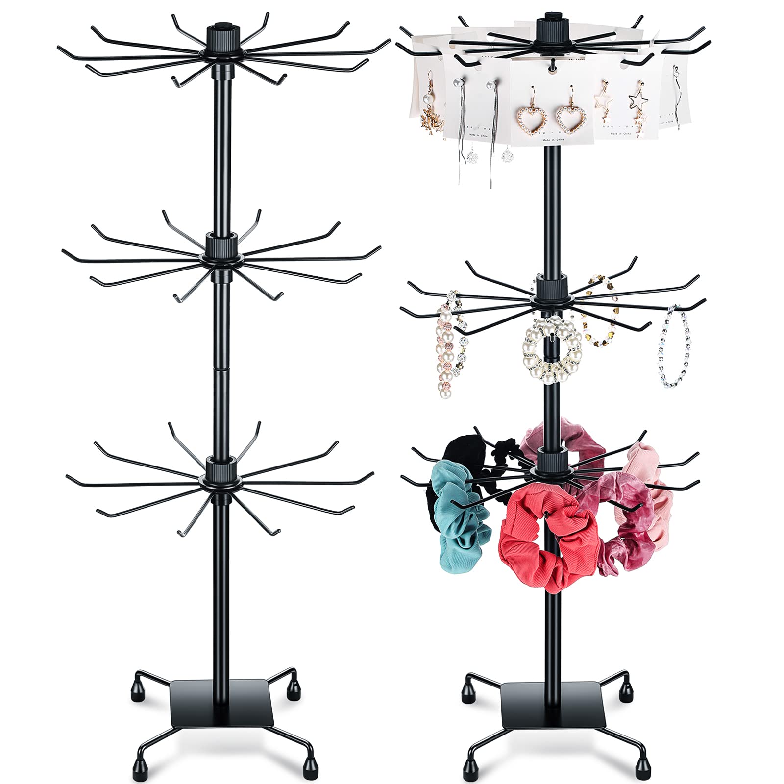 BBTO 2 Pcs Rotating Display Stand Jewelry Display Rack with Hooks Metal Earrings Stand for Vendors Necklace Bracelet Selling(Black,28.35 x 11.81 Inch)