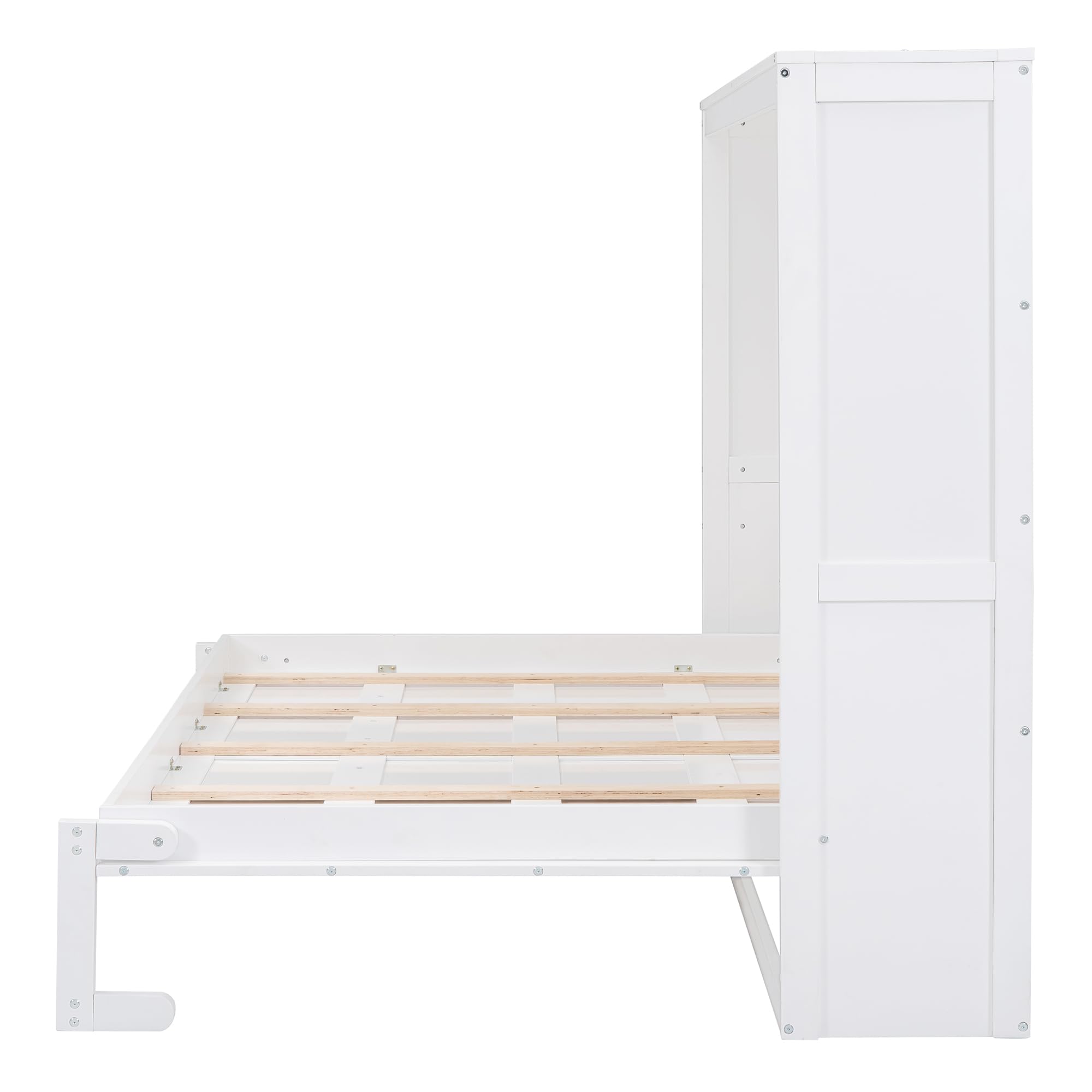 LuxyHoom Murphy Bed Full, Full Size Murphy Cabinet Bed, Wall Bed, Wood Hideaway Folding Beds Platform for Bedroom, Apartment, Guest Room, Studio, Home Office, White