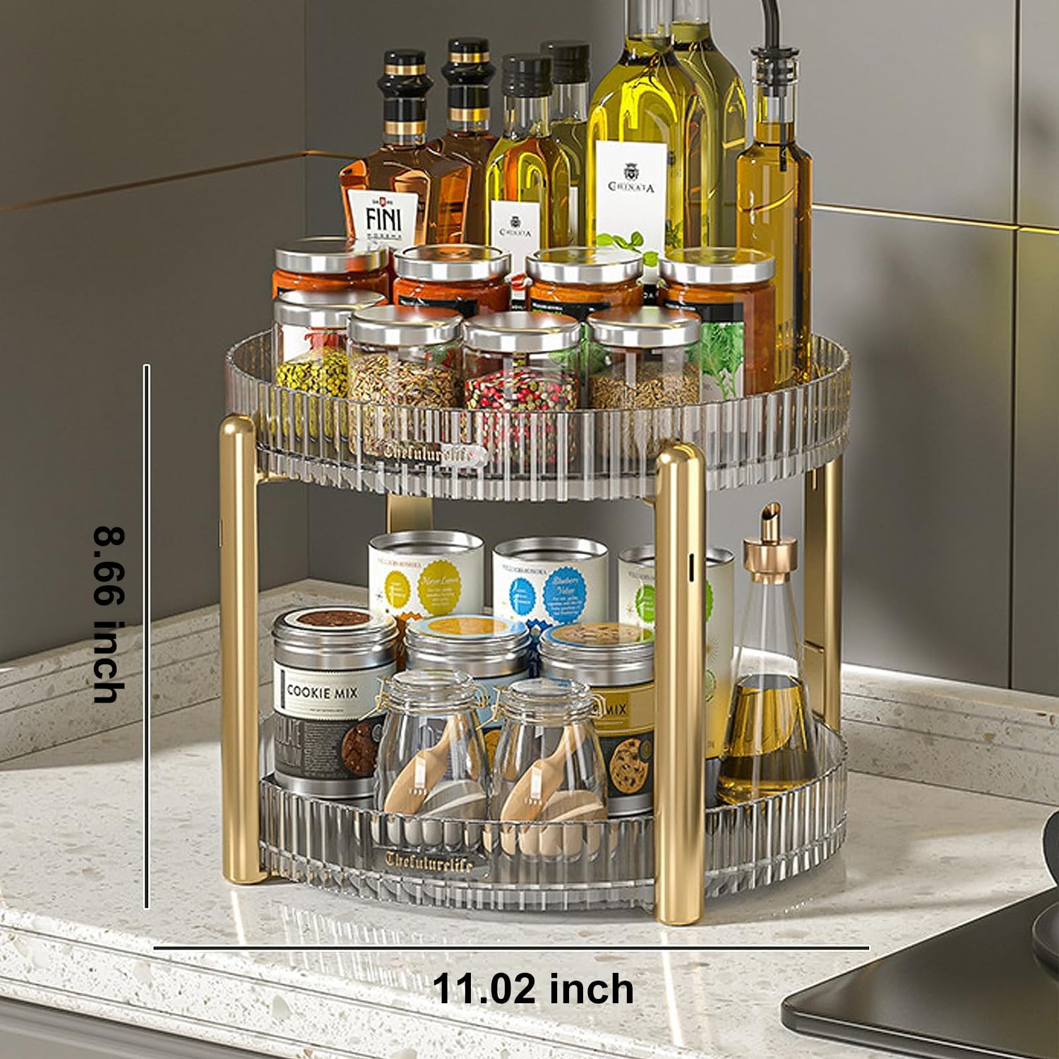 YTCYKJ Two Tier Lazy Susan, 360° Rotating Spice Rack, Spice Organizer for Cabinet, Counter Storage Rack Turntable with Non-Slip Base for Kitchen, Pantry, Cabinet,Cupboard, Cosmetics