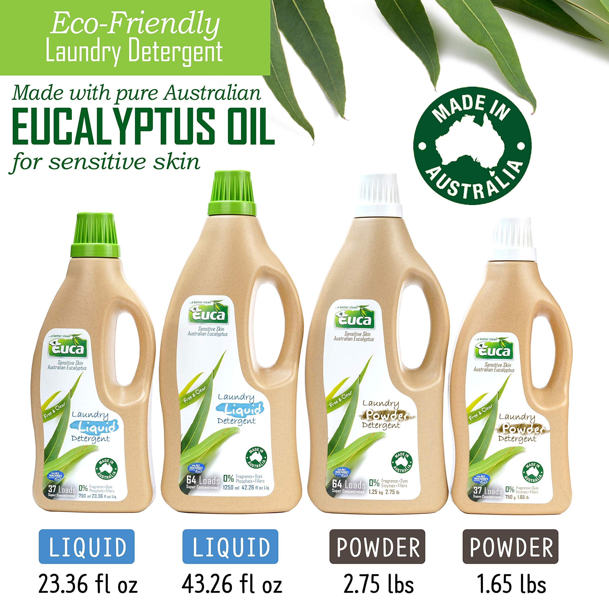 100% Australian Made - ECO-Friendly Eucalyptus Oil Laundry Powder Detergent, Super Concentrated, Hypoallergenic, No Synthetic Perfumes, 2.75 LB (Pack of 2)