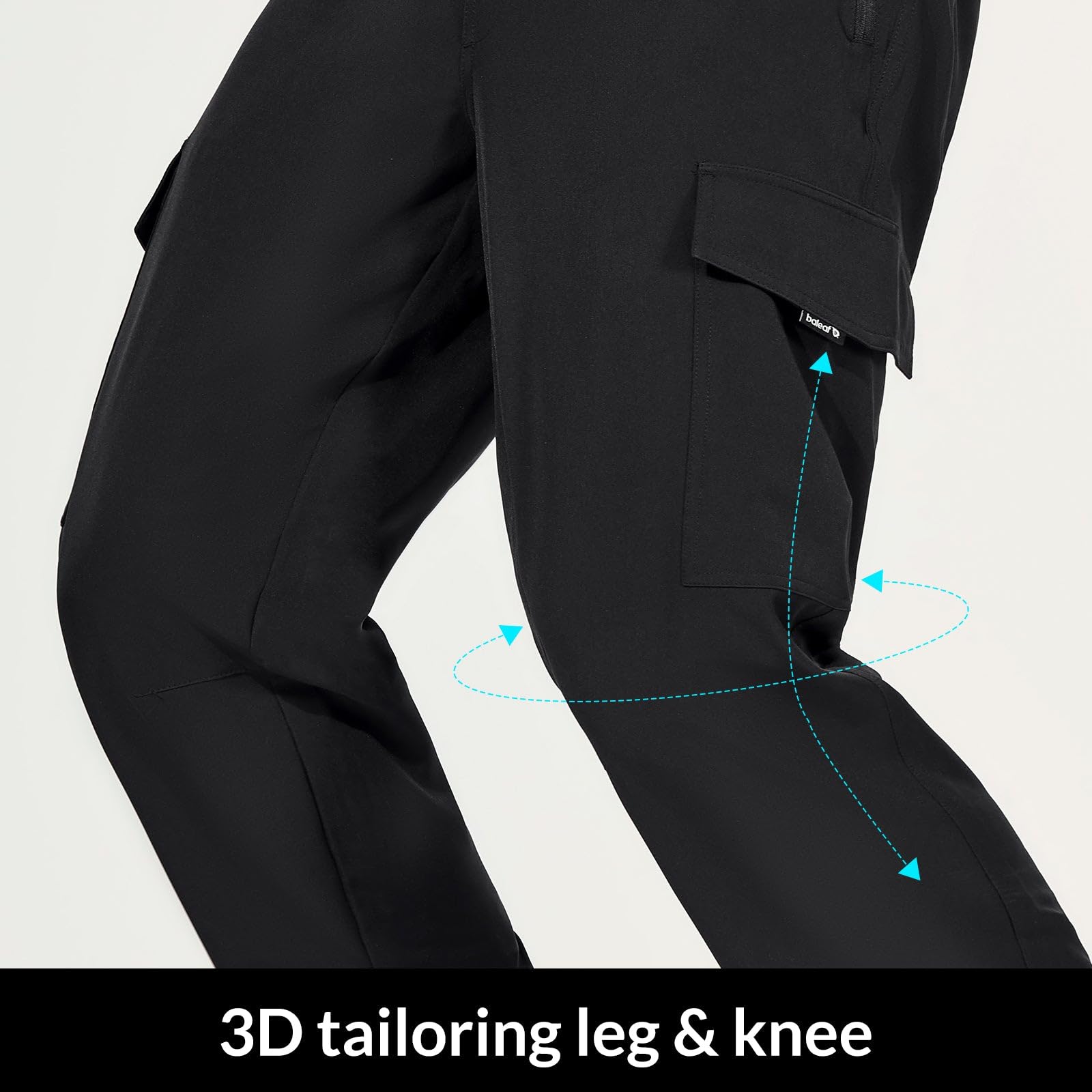 BALEAF Men's Hiking Pants Waterproof Lightweight Quick Dry Cargo Travel Elastic Waist Strentch Straight Leg UPF 50+ for Work Athletic Black Size M
