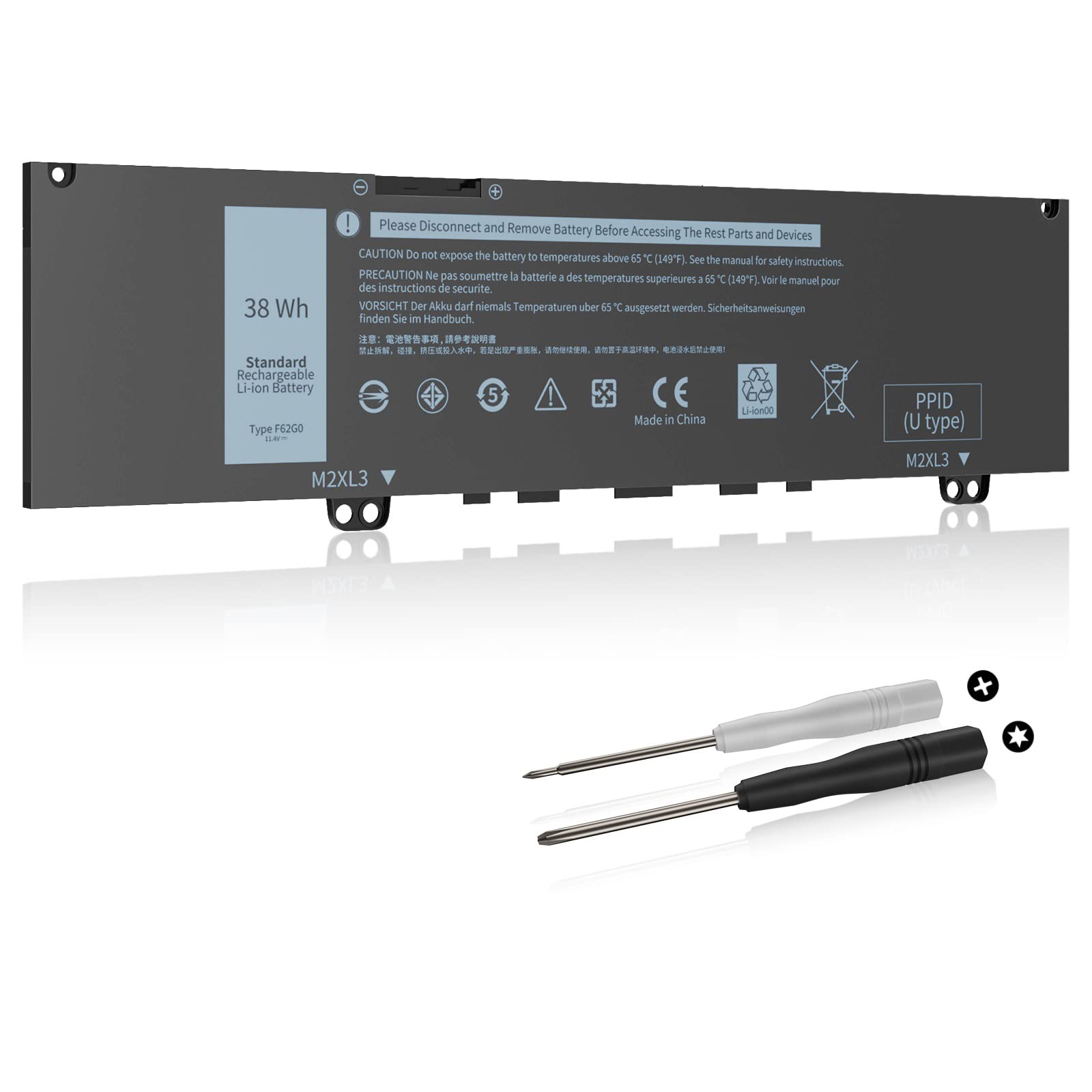 WELLBOB F62G0 Battery for Dell Inspiron 7373 Inspiron 13 7000 Battery 2 in 1 Fit for Inspiron 13 7373 7386 7370 7380 5370 Vostro 13 5370 P83G P87G - [ROJC3 F62G0 39DY5 Battery 38Wh with Warranty]