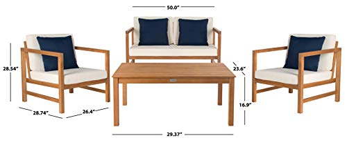 SAFAVIEH Outdoor Collection Montez Natural/ Beige Cushions/ Navy Pillows 4-Piece Conversation Patio Set