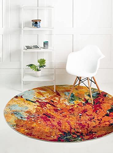 Unique Loom Estrella Collection Distressed, Floral, Abstract, Modern, Bright Colors Area Rug, 6' 0" x 6' 0", Multi/Blue