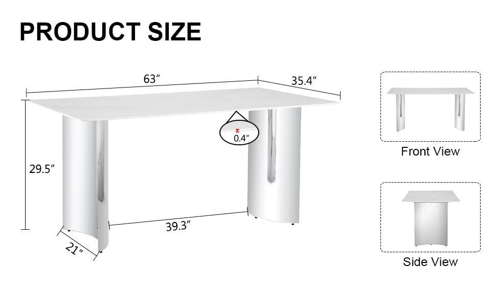 Pvillez 63" Dining Table, Imitation Marble Dining Table Set for 6 8, Modern Kitchen Table and Chairs for 4 6, Dinner Table with Craft Glass Desktop Steel Legs (Table1+6pcs Black Chair)