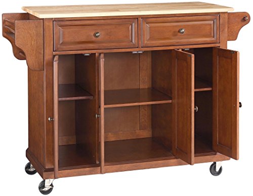 Crosley Furniture Full Size Kitchen Cart with Natural Wood Top, Cherry