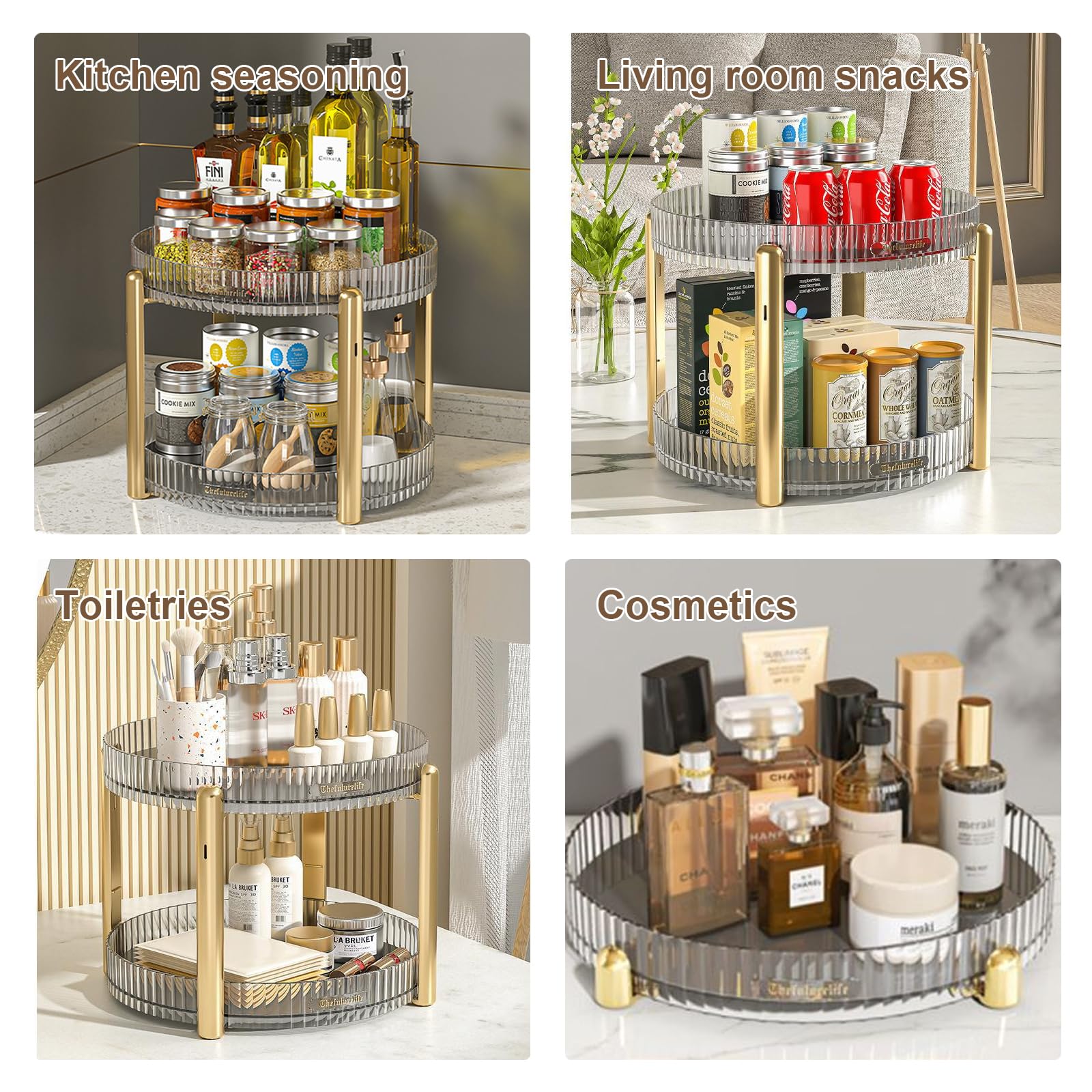 YTCYKJ Two Tier Lazy Susan, 360° Rotating Spice Rack, Spice Organizer for Cabinet, Counter Storage Rack Turntable with Non-Slip Base for Kitchen, Pantry, Cabinet,Cupboard, Cosmetics