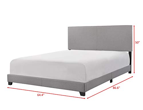 Crown Mark Erin Upholstered Panel Bed in Gray, Queen