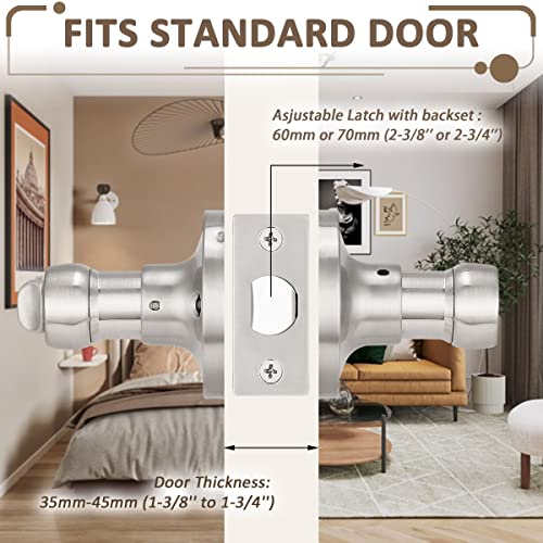Probrico 10 Pack Privacy Door Lever Thumb Turn Lock on The Inside, Locking Door Handle Set for Bedroom & Bathroom Doors,Keyless Satin Nickel Finish Wave Door Lock, Reversible Right & Left Side Handed